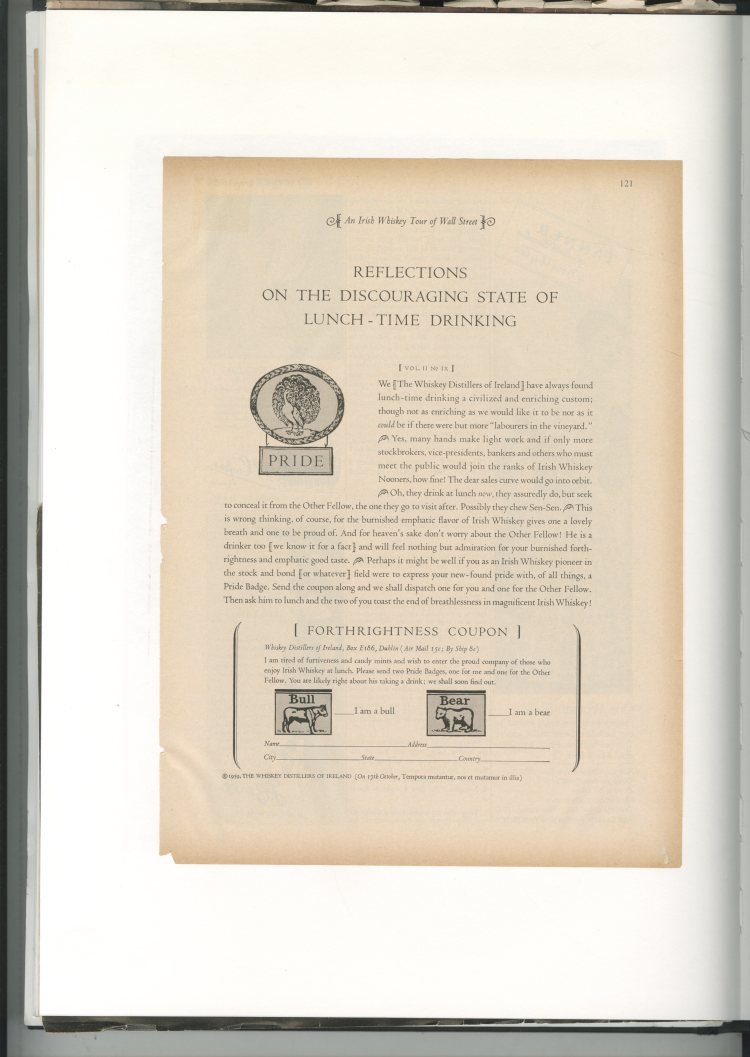 91. New Yorker Ads Whisky Distillers of Ireland:Howard Gossage ...