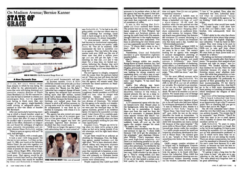 Grace & Rothschild:New York Magazine:6th April 1987 | STUFF FROM THE LOFT.